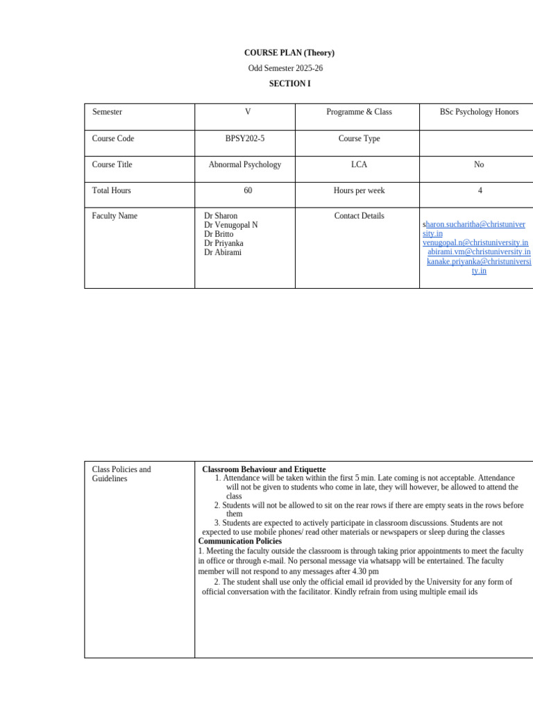 BPSY202-5 Abnormal Psychology Course Plan | PDF | Mental Disorder ...