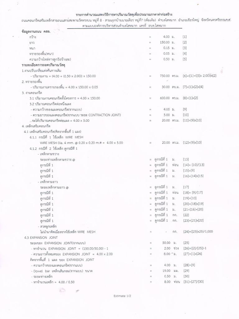 BOQ RC Road - Korat | PDF