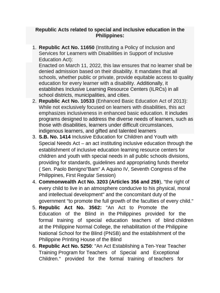 Republic Act 11650: Inclusive Education Law | PDF | Inclusion ...