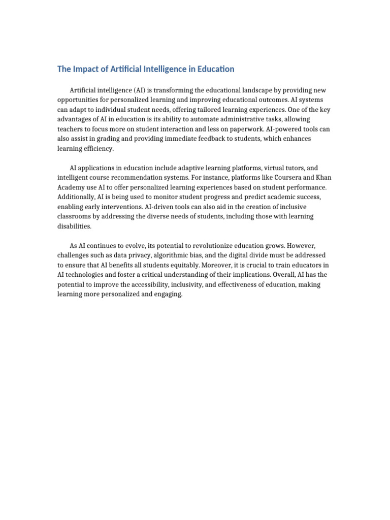 AI's Transformative Role in Education | PDF