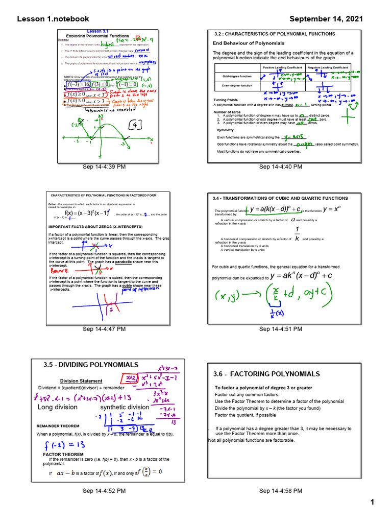 Lesson 1 Polynomial Functions | PDF | Polynomial | Factorization