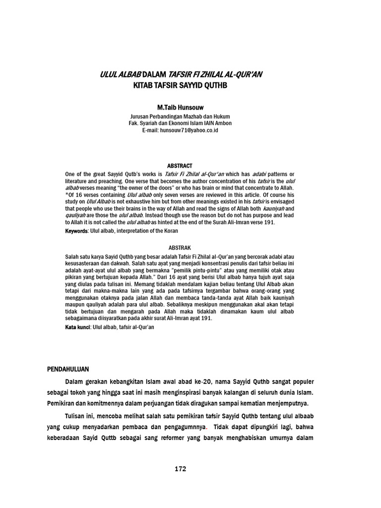 Ulul Albab Dalam Tafsir Fi Zhilal Al Qur | PDF