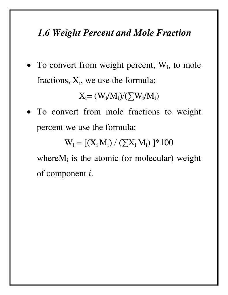 1.6 Weight Percent and Mole Fraction | PDF | Science & Mathematics