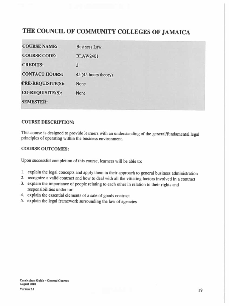 Business Law Course Outline - 86b56 | PDF