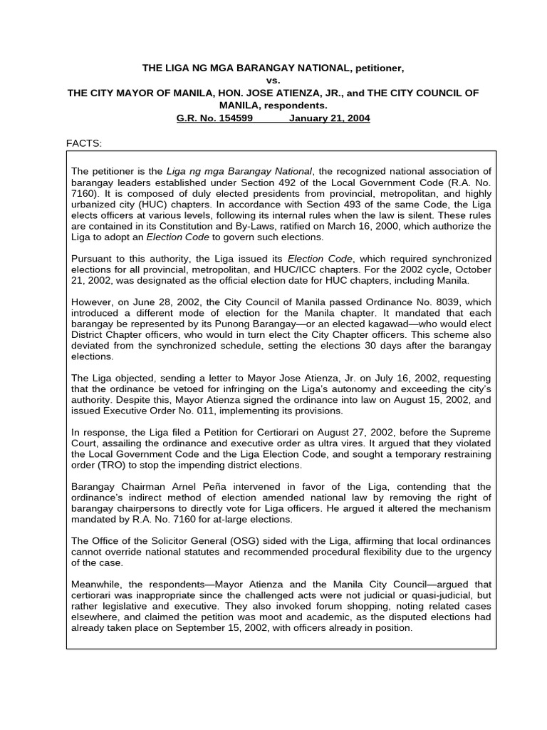 Supreme Court Ruling on Liga ng Barangay Case | PDF | Certiorari ...