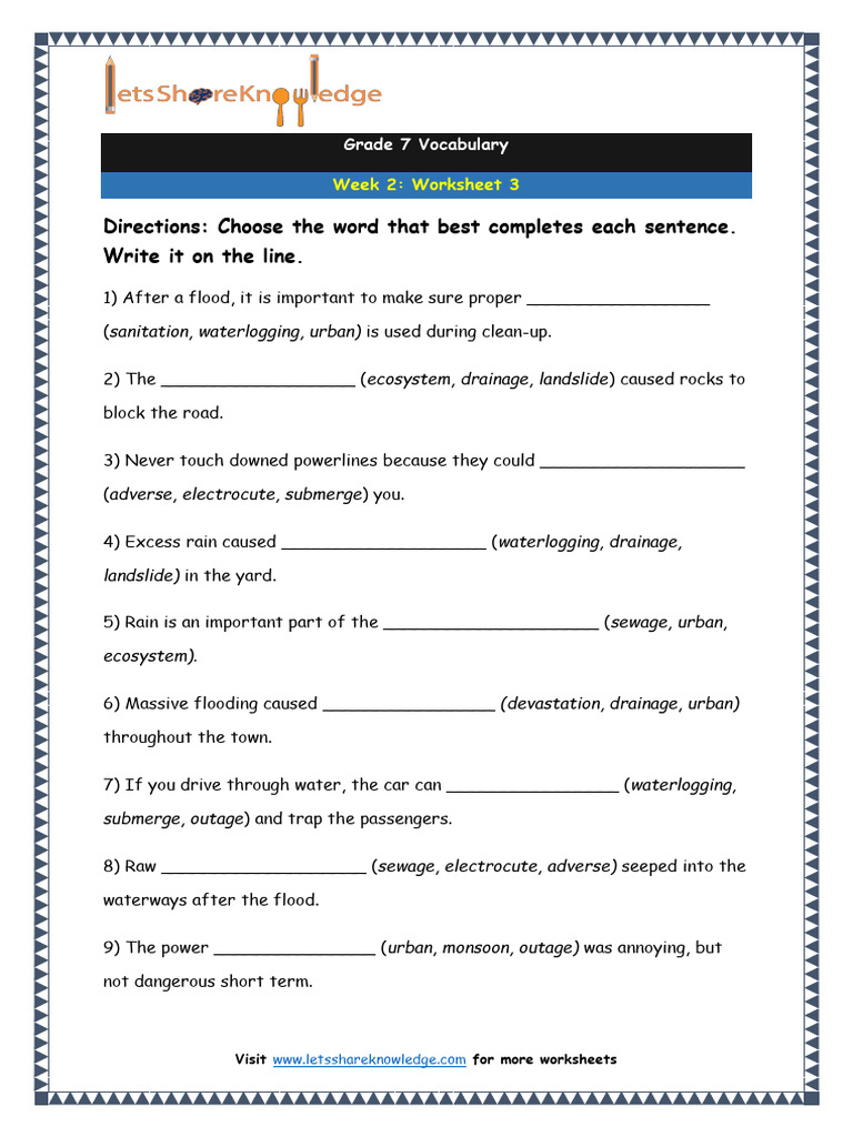 Grade 7 Vocabulary Week 2 Printable Worksheet 3 | PDF
