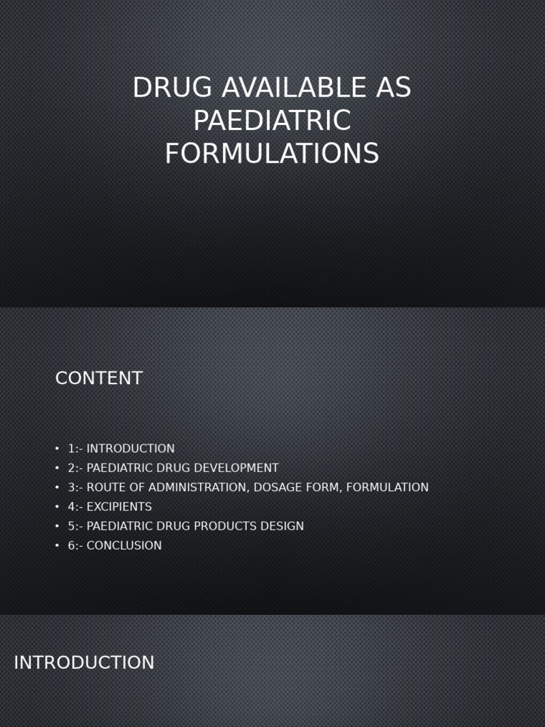 Drug Available As Paediatric Formulations | PDF