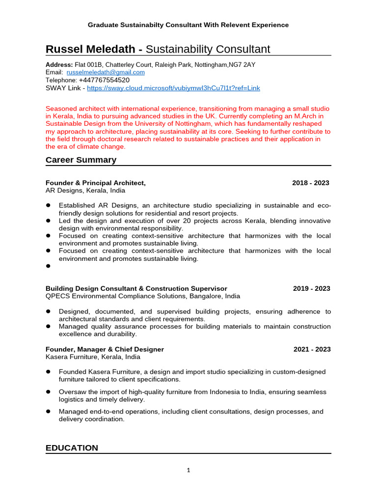 Professional CV - Russel Meledath | PDF