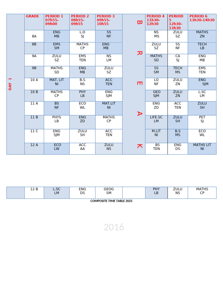 Composite Time Table 2025 New | PDF