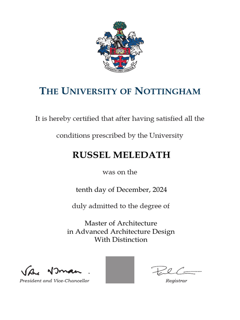 Certificate University of Nottingham Russel Meledath Unlocked | PDF