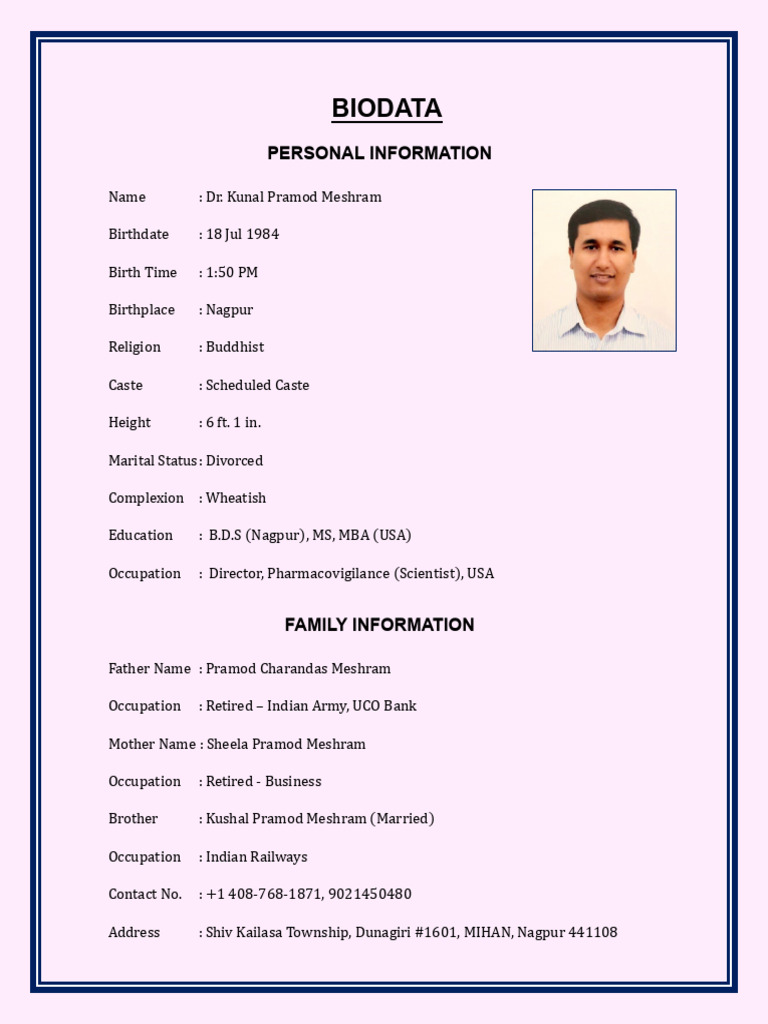 Dr. Kunal Meshram's Biodata Summary | PDF