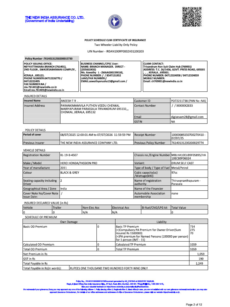 Aneesh T R Insurance | PDF