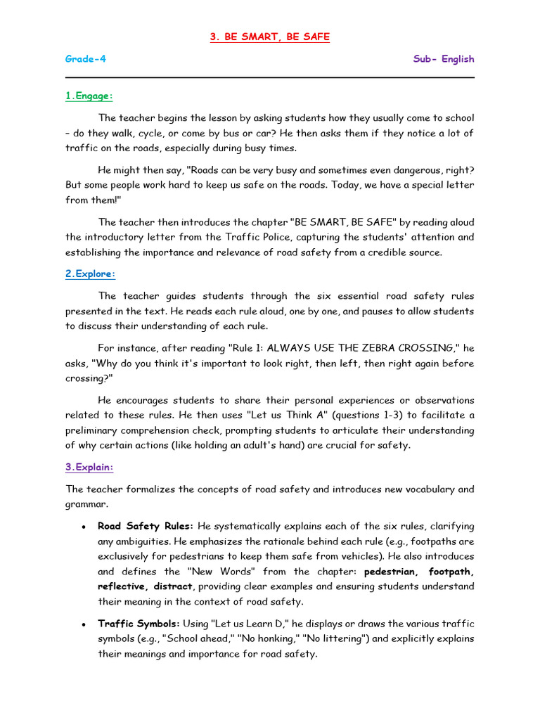 Lesson Plan For Grade 4 English 3. BE SMART, BE SAFE | PDF | Noun ...