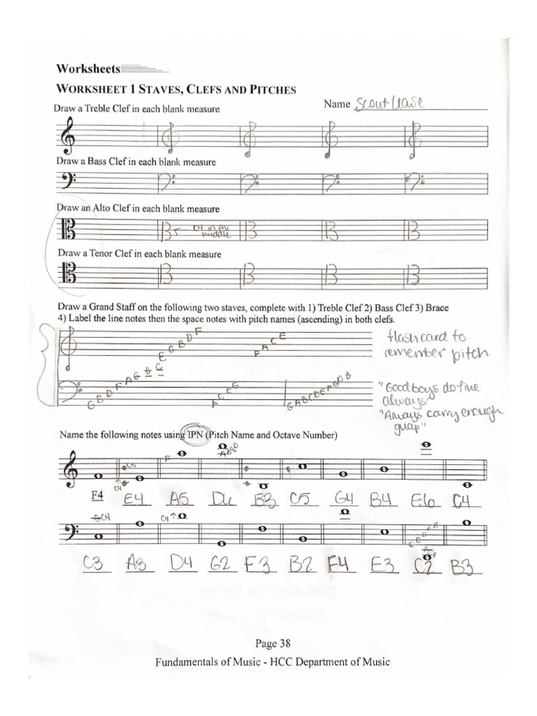 Worksheet 1 Staves, 1 Clefs and Pitches | PDF
