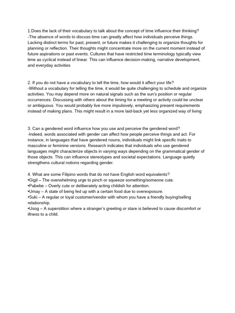 Sapir-Whorf Hypothesis Task | PDF