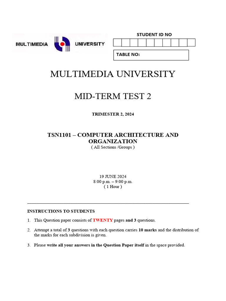 TSN1101 Mid-Term2 - 2024-1 | PDF | Central Processing Unit | Computing