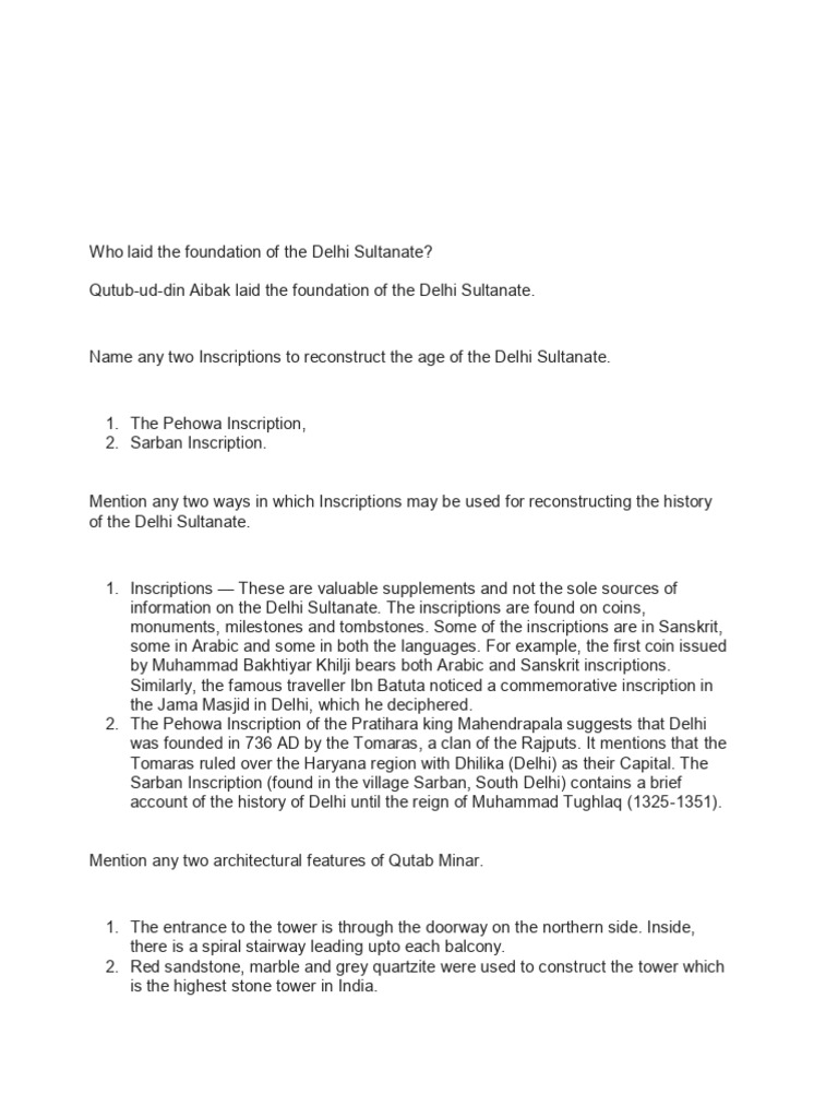 Delhi Sultanate Rulers Overview | PDF