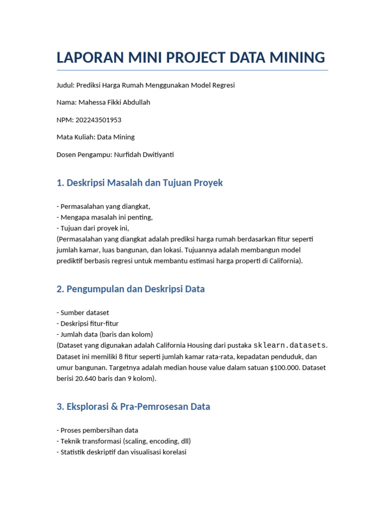 Template Laporan Mini Project Data Mining | PDF