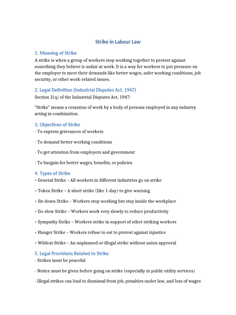Understanding Strikes in Labour Law | PDF