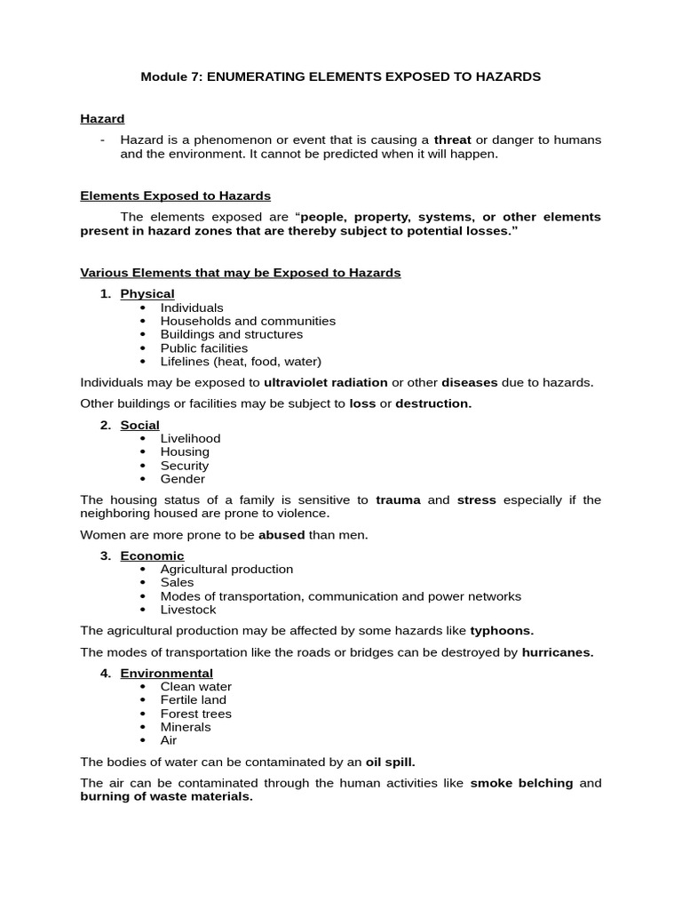 Module 7 Enumerating Elements Exposed To Hazards | PDF