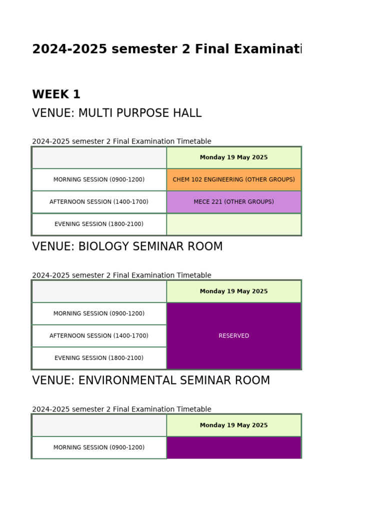 2024-2025 Semester 2 Final Examination Timetable | PDF | Tests ...