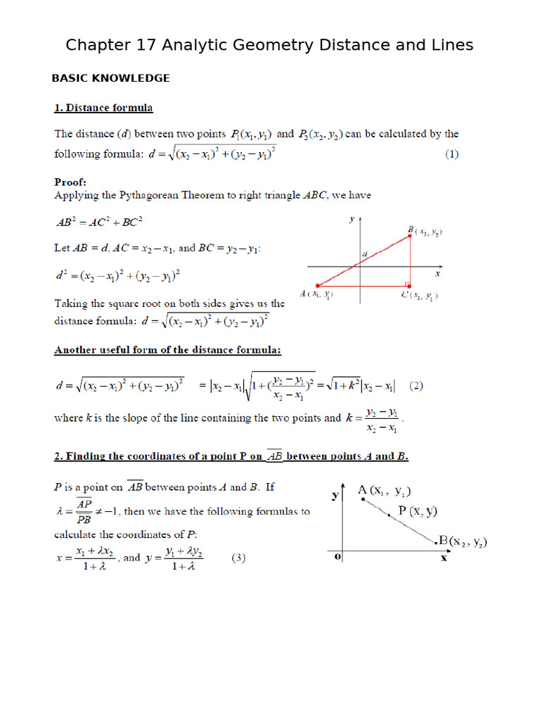 Distance and Lines in Analytic Geometry | PDF | Circle | Angle