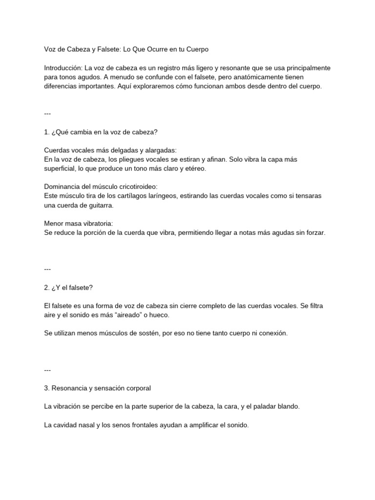 Voz de Cabeza y Falsete - Lo Que Ocurre en Tu Cuerpo | PDF