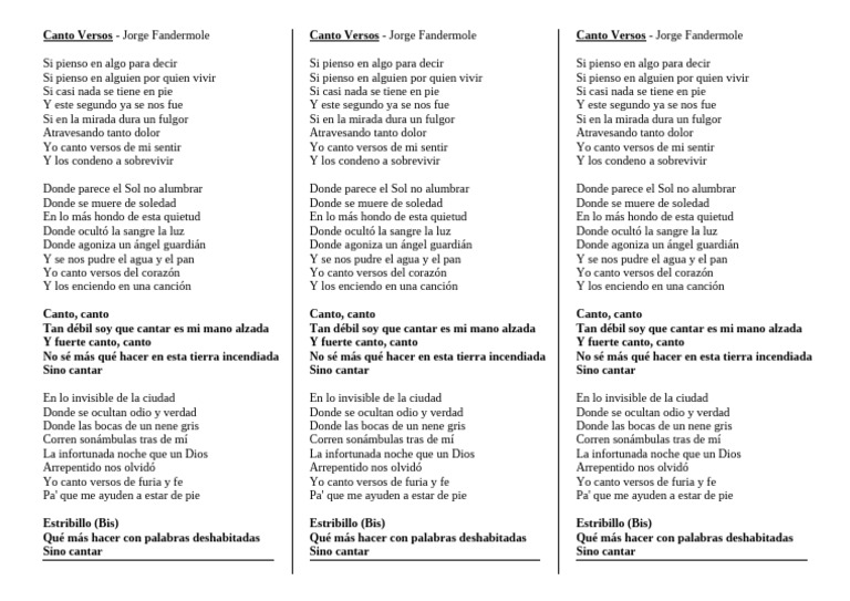 Canto Versos: Letras de Jorge Fandermole | PDF