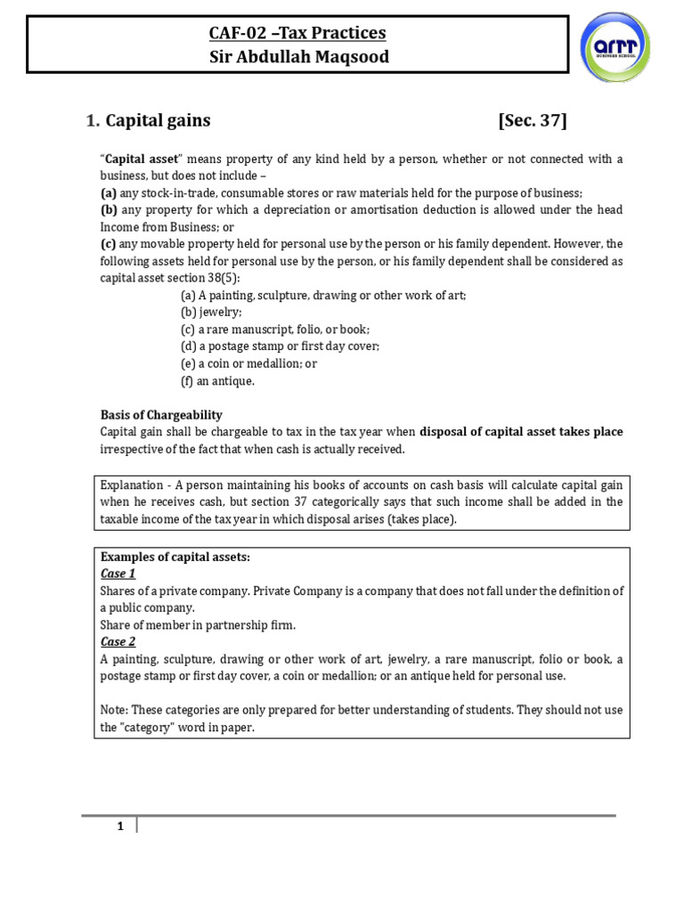Taxation of Capital Gains Explained | PDF | Capital Gain | Tax Deduction