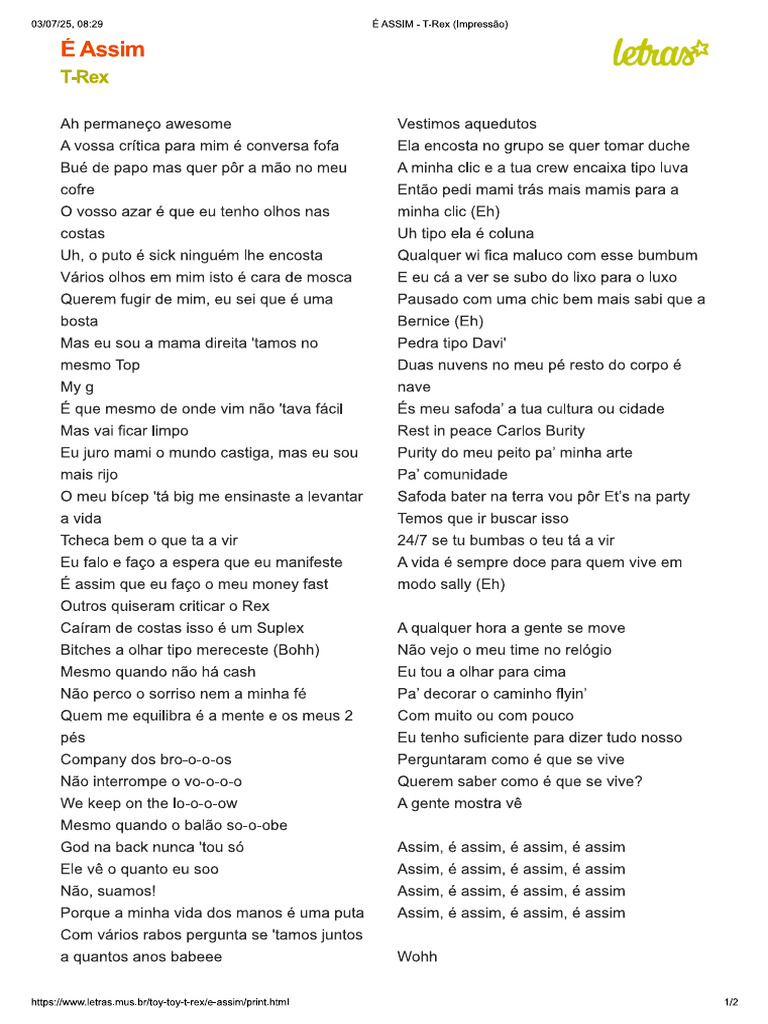 Letra T-Rex | PDF