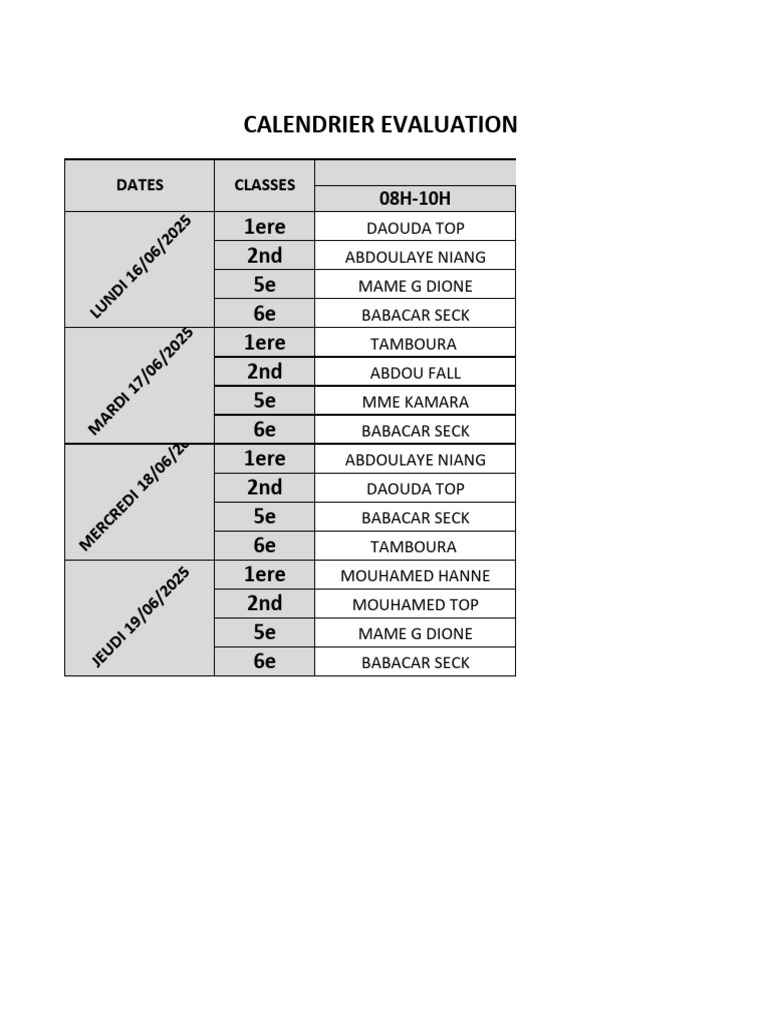Evaluation Calendar for Second Semester | PDF