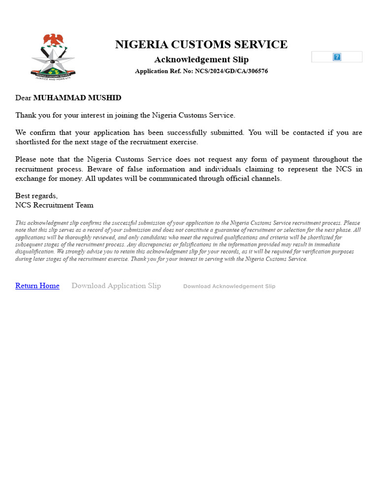 Print Acknowledgment Slip | PDF