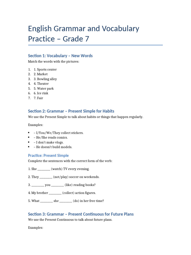7th Grade English Grammar & Vocabulary | PDF | Linguistics
