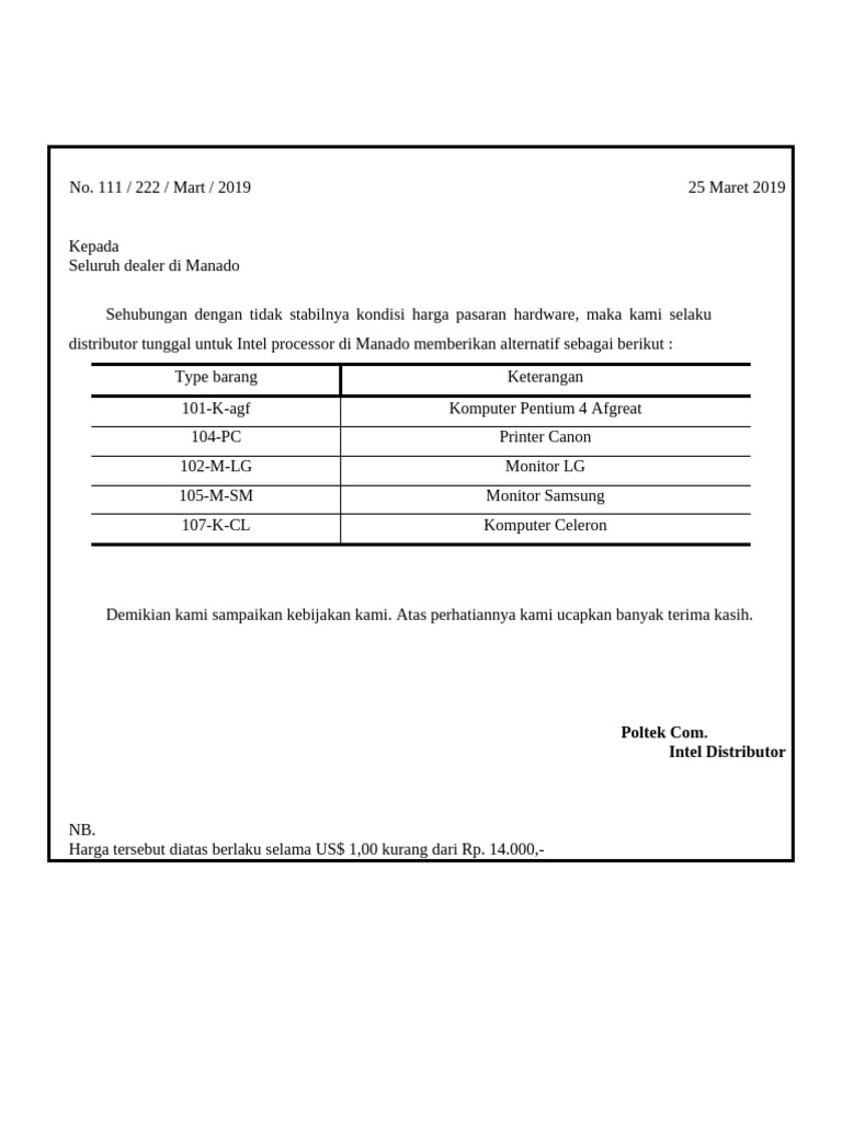 Kebijakan Harga Hardware Intel Manado | PDF