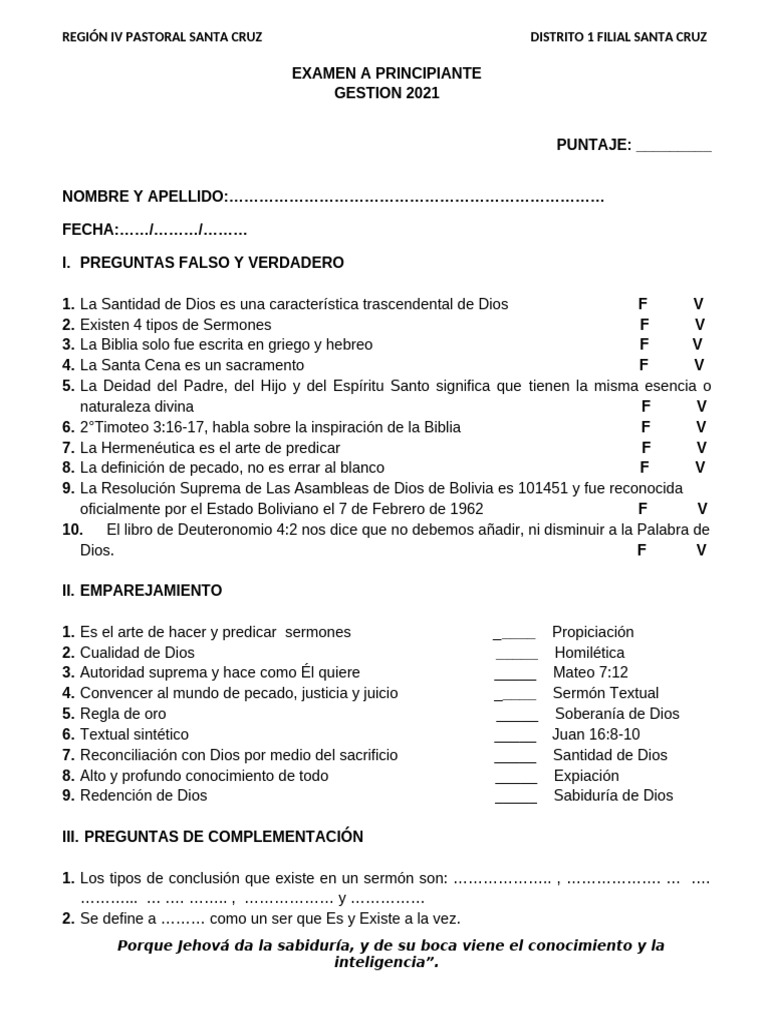 Examen-2021 - 1 | PDF | Biblia | Dios