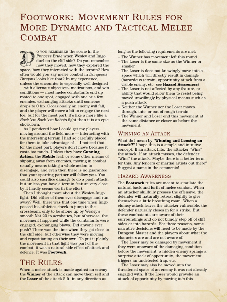 Dynamic Melee Combat Footwork Rules | PDF