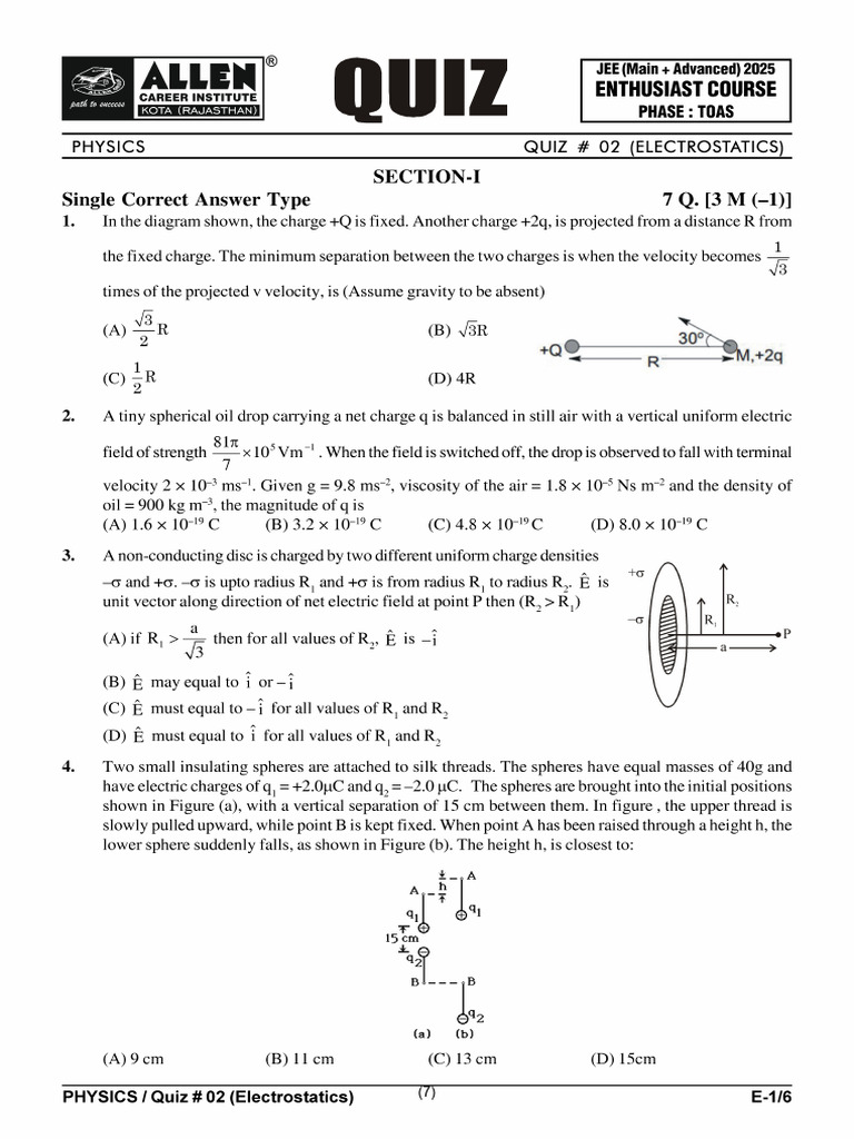 Electrostatics Quiz 2 | PDF