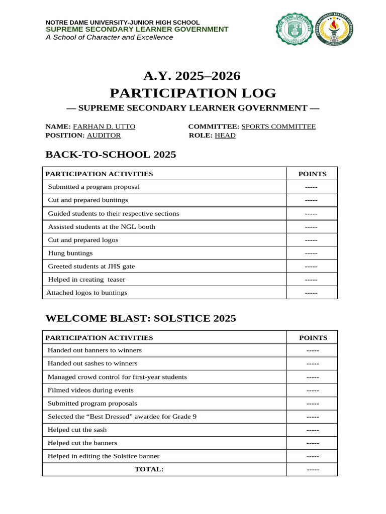 Participation Log Sports Comm 1 | PDF