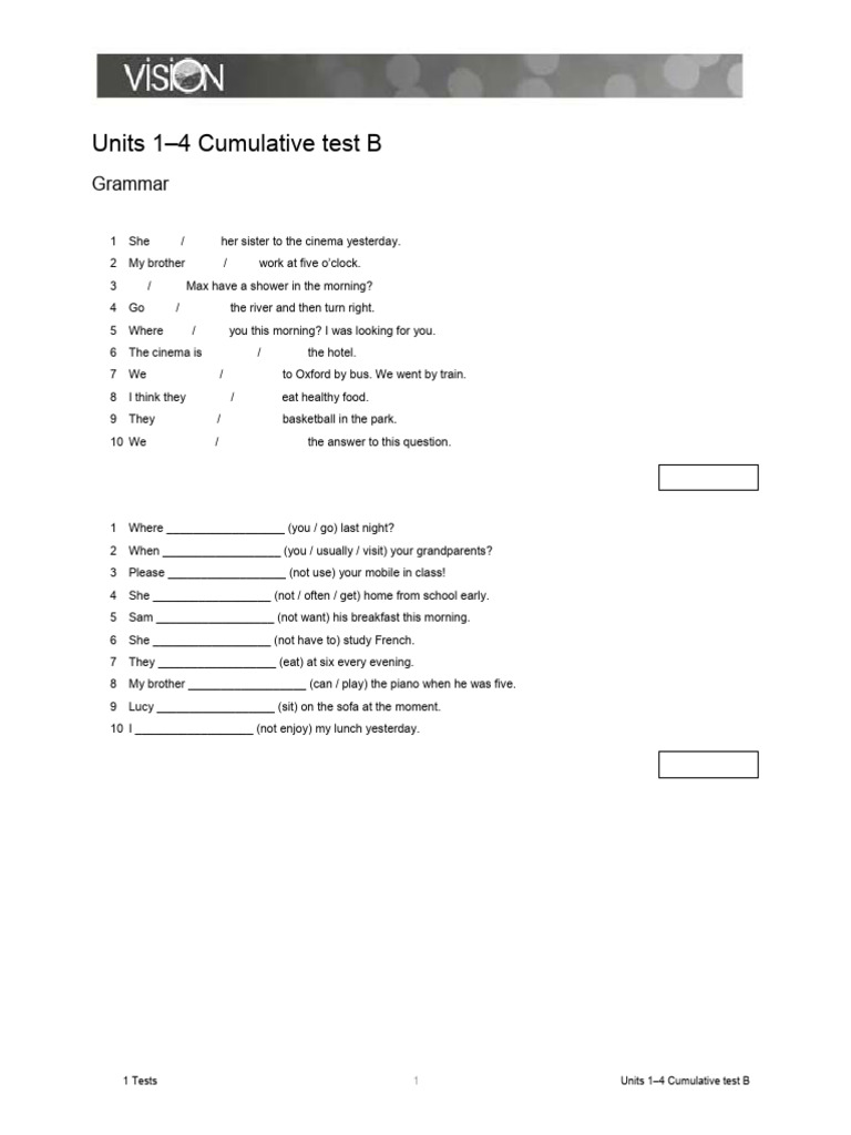 Vision 1 Units 1-4 Cumulative Test B | PDF | Amusement Park | Walt ...