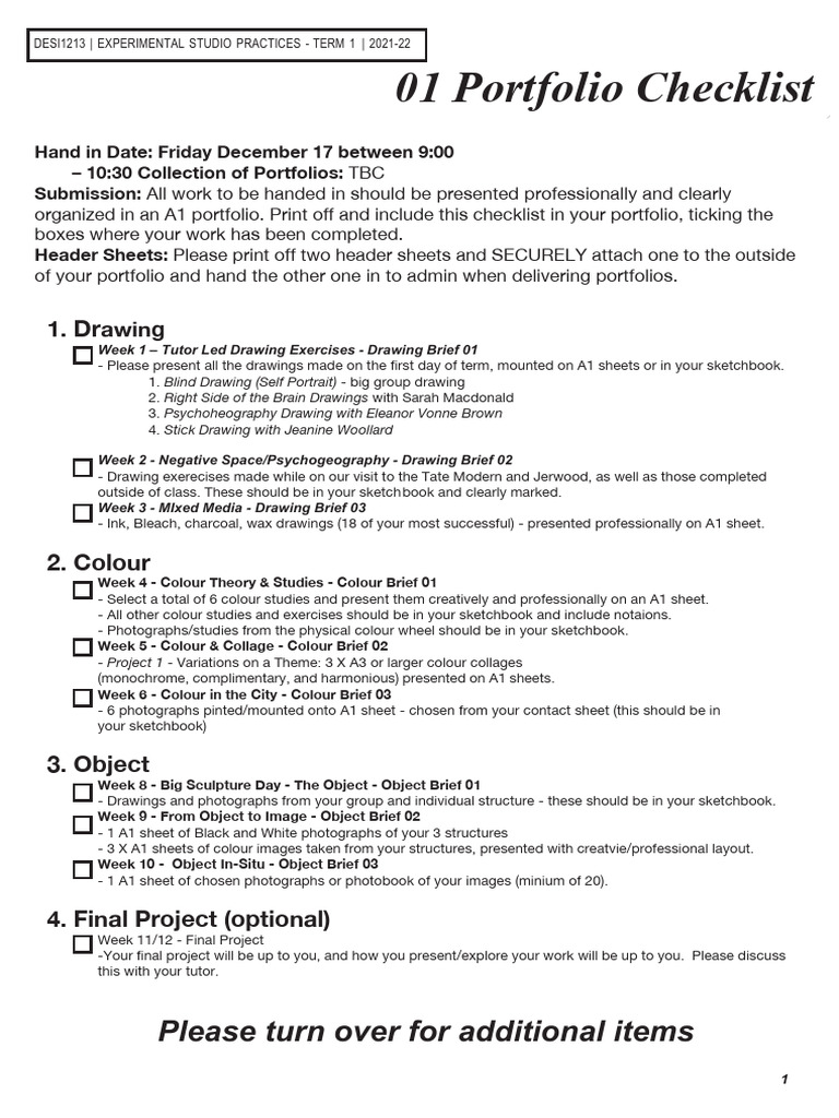 Portfolio Submission Checklist Guide | PDF | Artistic Techniques