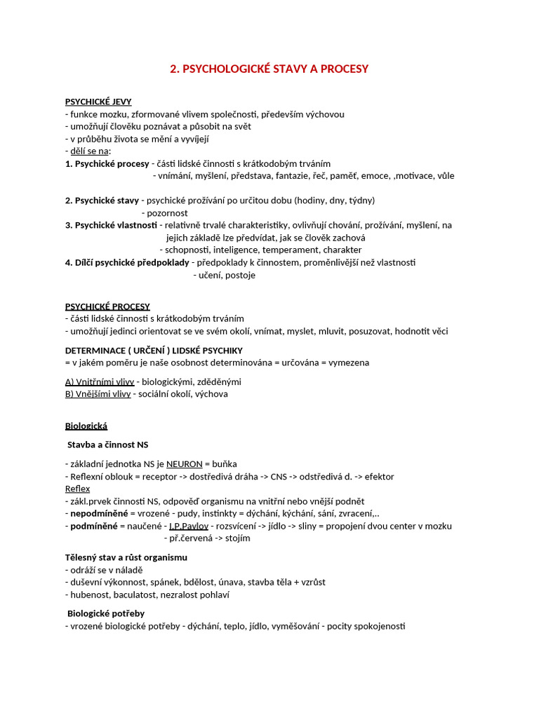 Psychologicke Stavy A Procesy | PDF