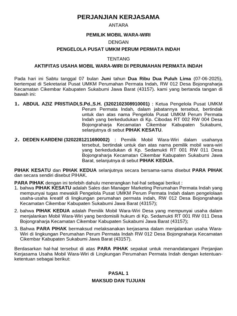 PERJANJIAN KERJASAMA | PDF