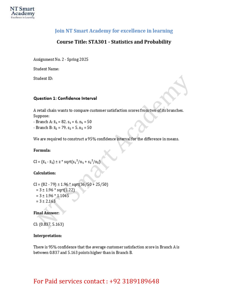 STA301 - Assignment2 - by NT Smart Academy | PDF