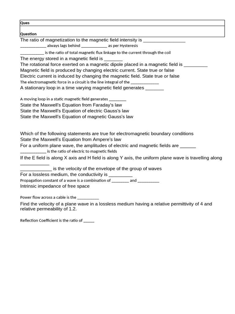 Electromagnetic Fields Question Bank | PDF | Magnetic Field | Maxwell's ...
