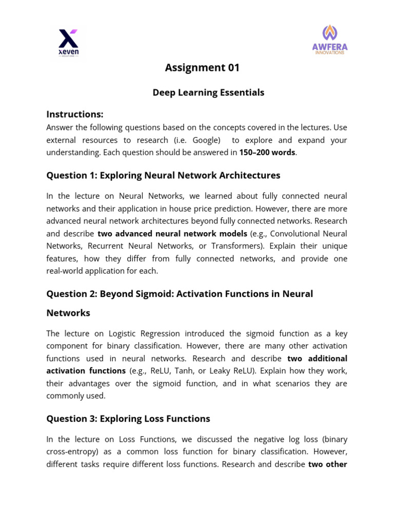 Deep Learning Assignment 01 | PDF | Deep Learning | Applied Mathematics