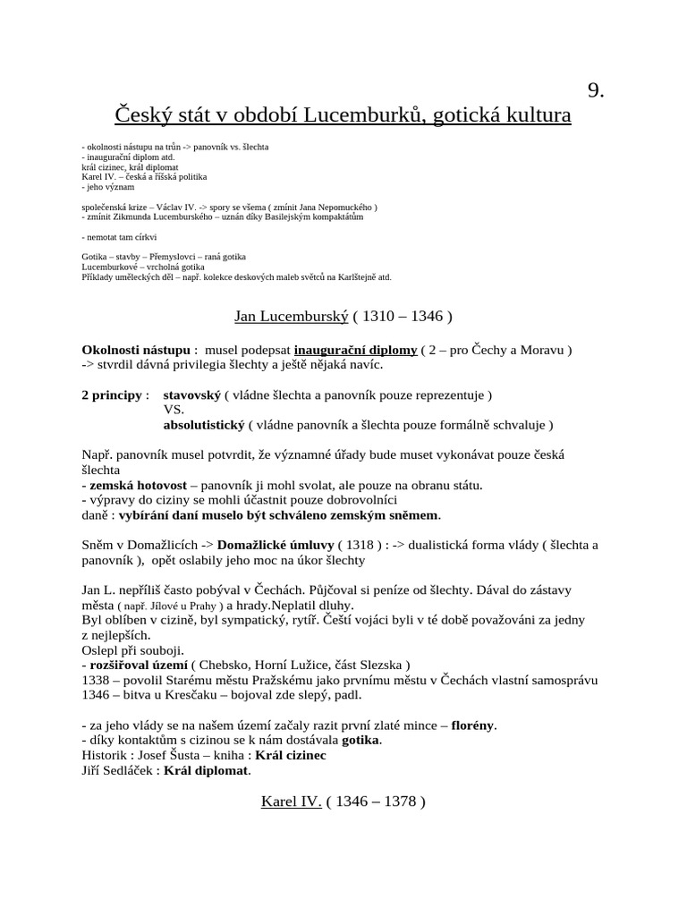 09.český Stát V Období Lucemburků, Gotická Kultura | PDF