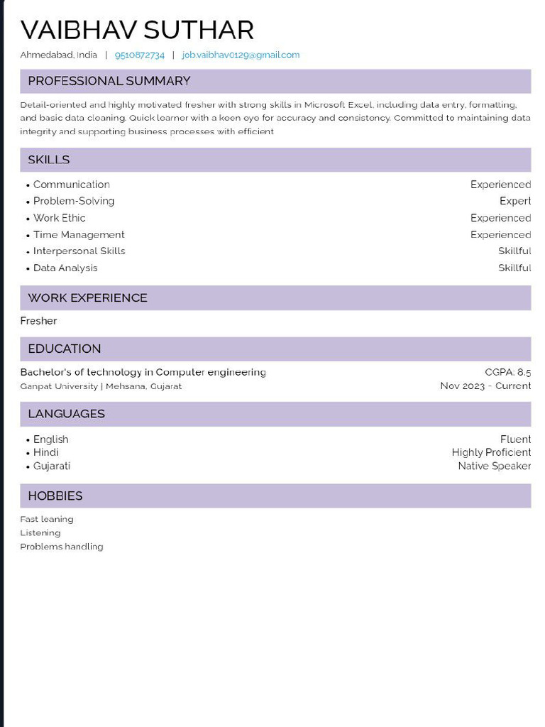 Resume Vaibhav | PDF