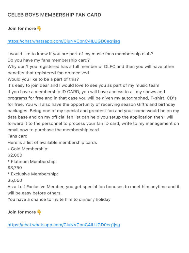 Celebrity Fan Membership Card Details | PDF