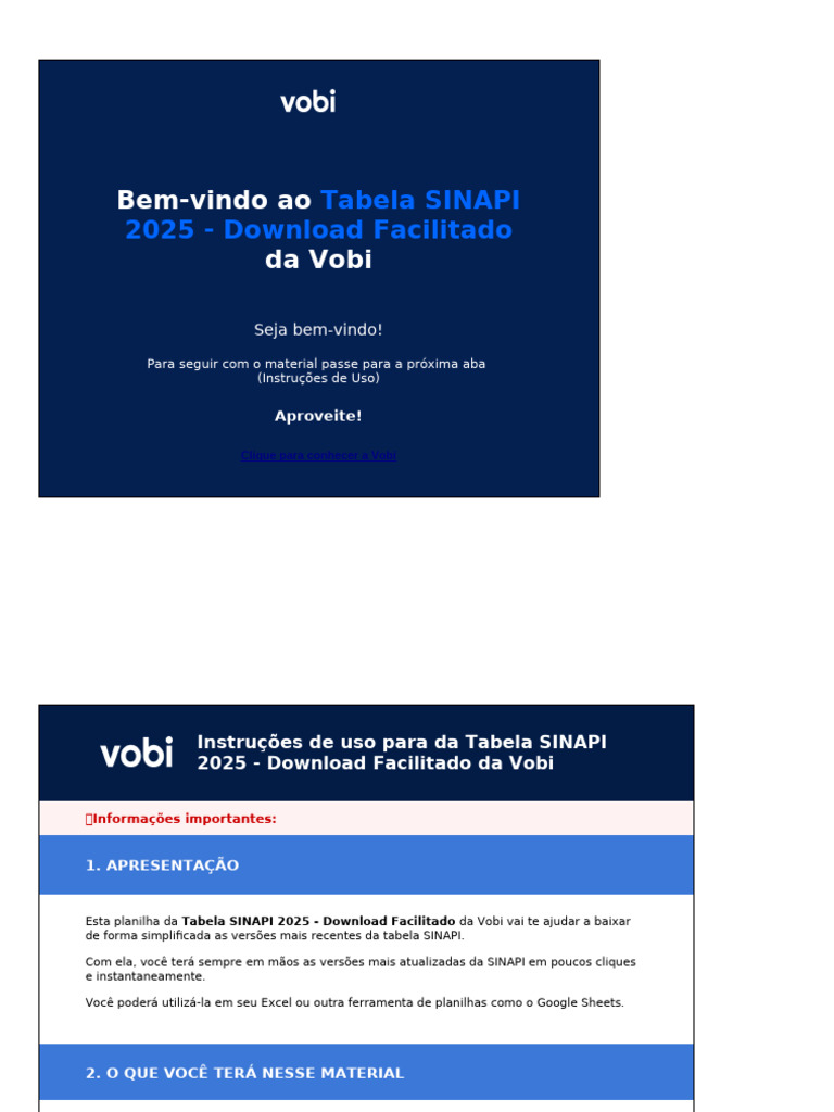 Tabela SINAPI 2025: Download Vobi | PDF | Gestão de relacionamento com ...