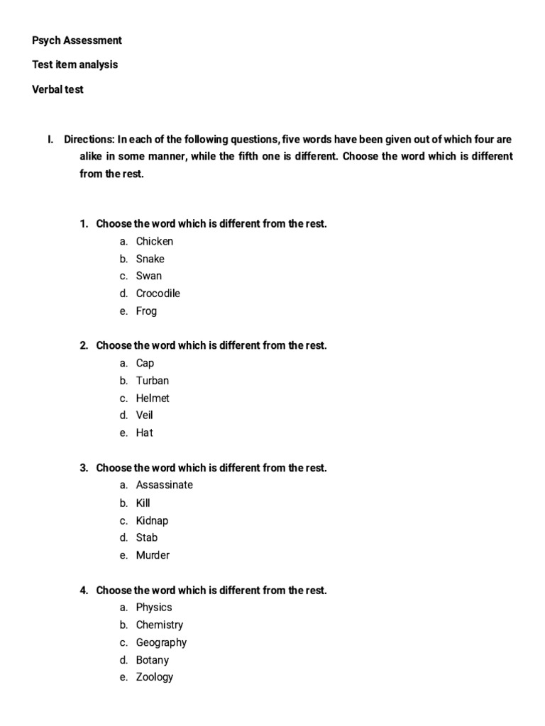 Psych Assessment Verbal Test | PDF